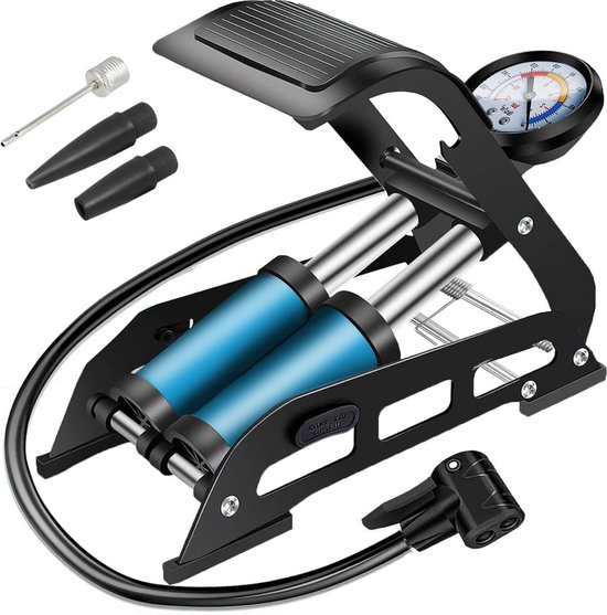 Fietspomp met drukmeter - Krachtige luchtpomp tot 7 bar voor fiets - Bal trappomp met... | bol