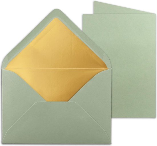 Eucalyptus Green Metallic Lined Envelopes Set DIN A5 Format 50 C5 with ...