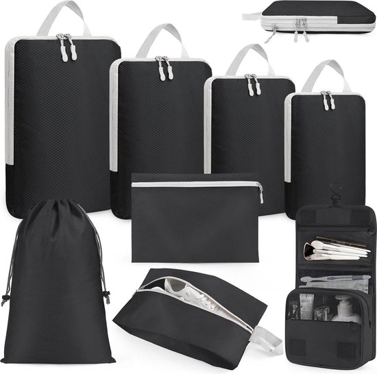 Compression Packing Cubes 8 Set Luggage Organizers - Includes Makeup ...