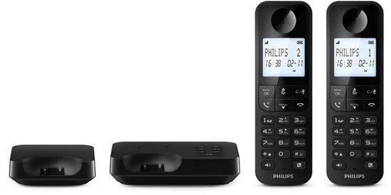 Philips DECT draadloze huistelefoon - 2 Handsets - D2752B/12 | bol