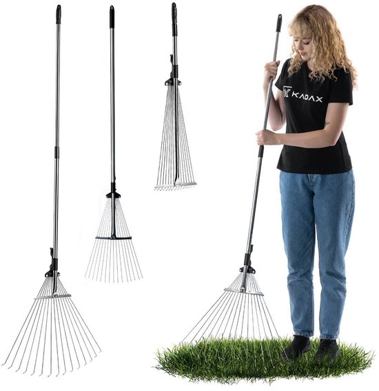 KADAX Hark voor bladeren en gras, verstelbare draadhark, hark met brede ...