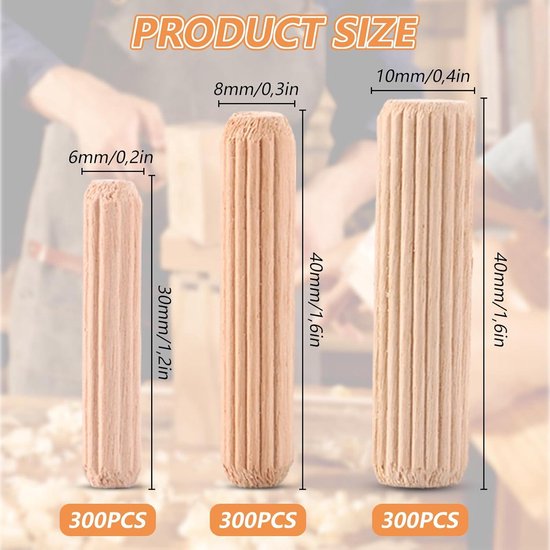 Set van 900 houten pluggen voor meubels - M6 M8 M10 - Eucalyptus ...