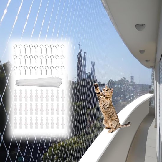 Kattennet voor balkon - 10 x 3 m - kattenbeschermingsnet zonder boren ...