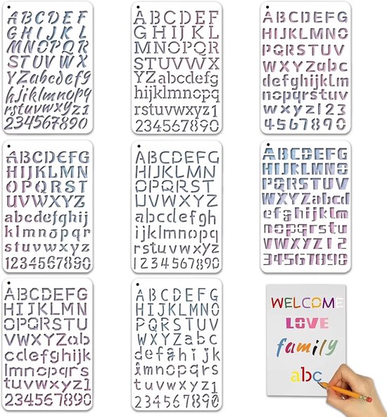 8 Stuks Brief Stencil Set - Letters en Cijfers voor Schilderen ...