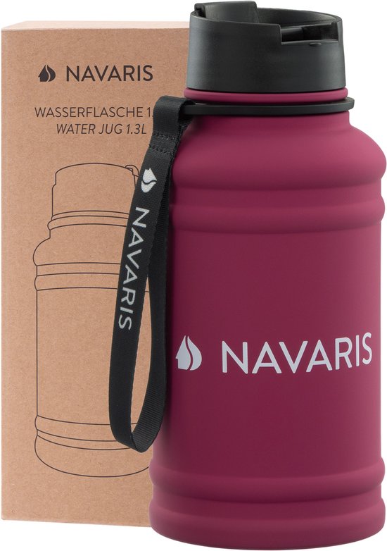 Navaris fitness drinkfles 1,3 liter - Lichte waterfles van roestvrij ...