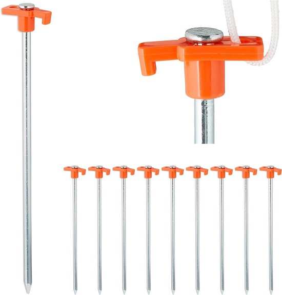 Ground spikes set of 10 - 25 cm - Galvanised Steel - Orange - Tent ...
