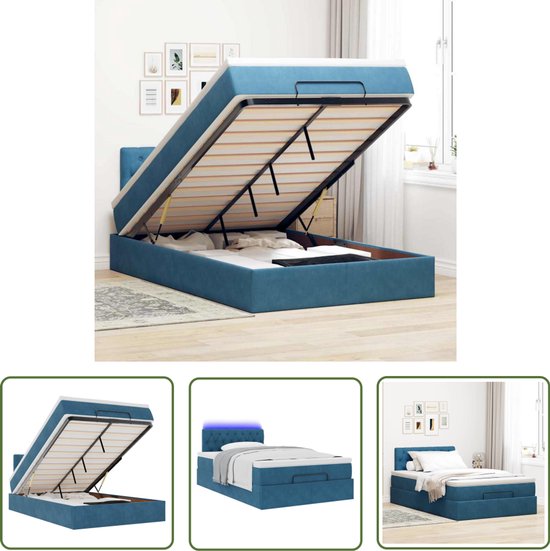 vidaXL Bed poef met matras en LED's 120x190 cm fluweel donkerblauw ...