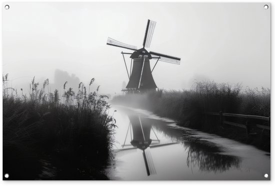 Tuinposter 120x80 cm - Tuindecoratie Molen - Weerspiegeling - Landschap ...