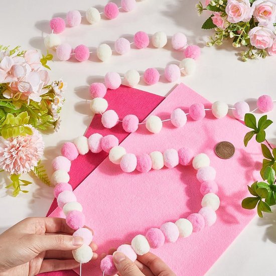 EGoods - Vilten bal slinger voor thuisdecoratie - Roze pom pom slinger ...