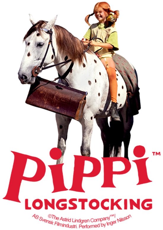 Pippi Longstocking Pippi Rijdt Op Kleine Witte Gift Sticker maat S (10 ...