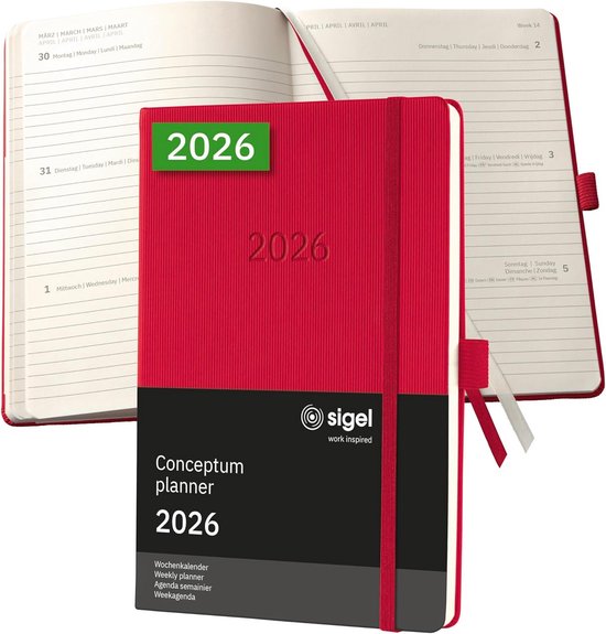 Wochenkalender 2026 A5 Hardcover Rood - Agenda met Weekoverzicht en ...