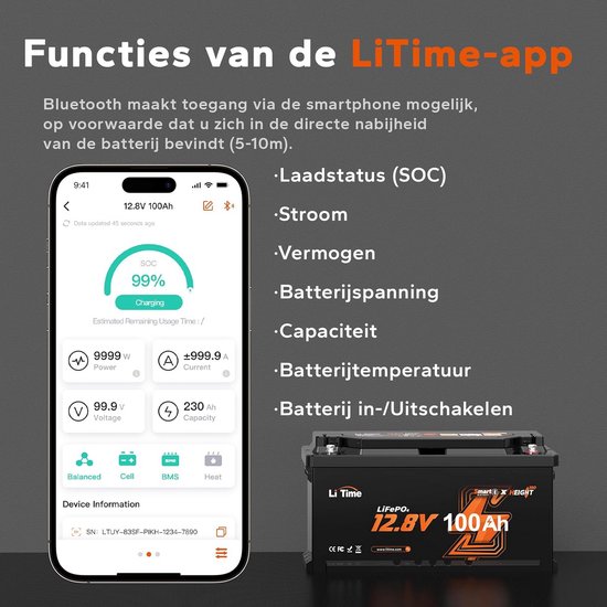 Krachtige 12V 100Ah LiFePO4 Accu - DIN H8 L5 Formaat - Met 100A BMS en ...