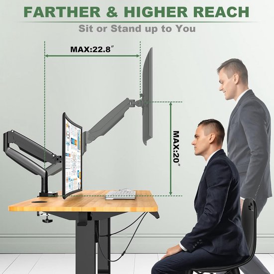 Monitorstandaard voor Scherm 13-34 Inch - Volledig Verstelbare Gasveer ...