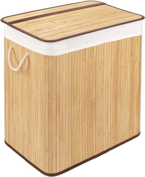 Beige Wasmand met Deksel en 2 Compartimenten - Duurzaam Bamboe Design ...