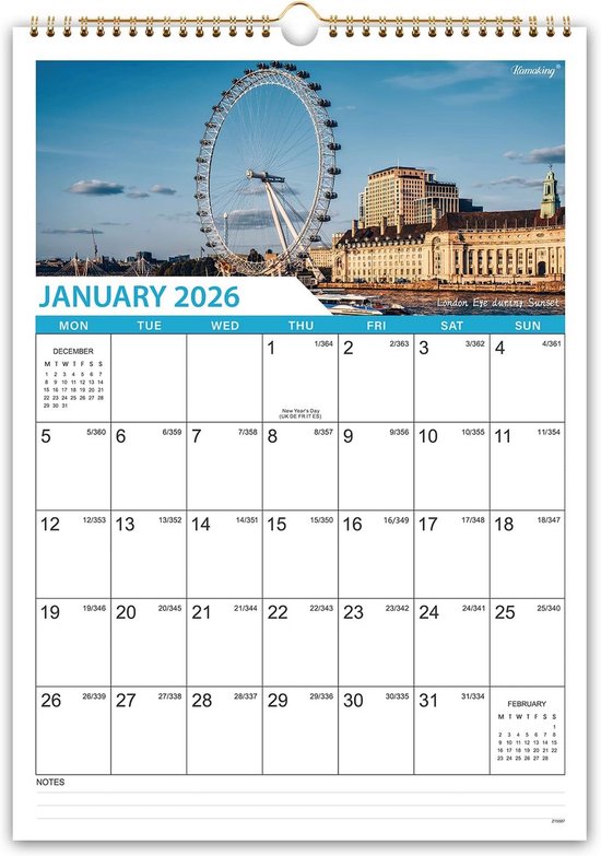 Jaarkalender 2026 - Overzichtelijke Wandkalender voor het Hele Jaar | bol