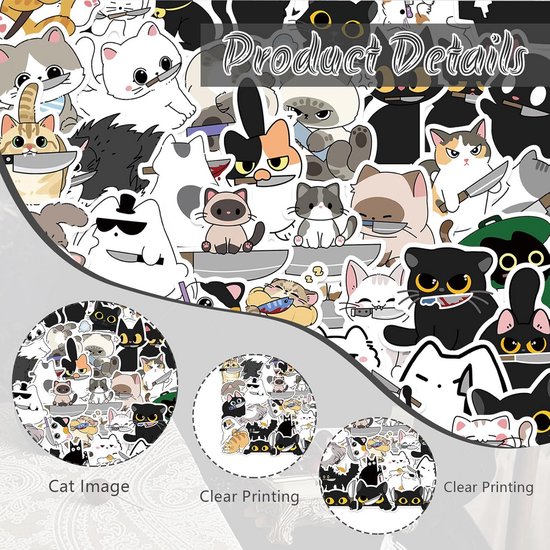 100 Schattige Zwarte Kat Stickers Kawaii Esthetiek voor Waterflessen en ...