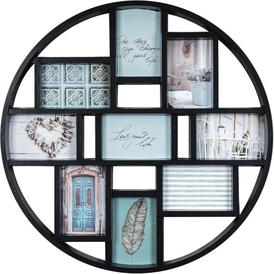 Ronde Fotolijst Collage voor 9 Foto's - Zwart - Wanddecoratie 55cm | bol