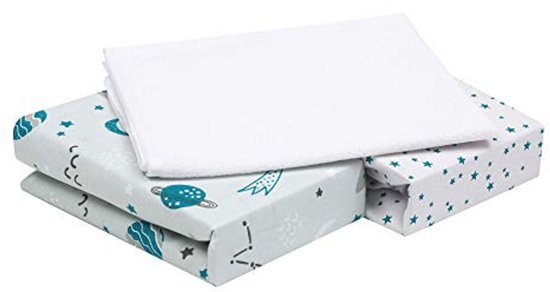 Cot Bed Sheet Set 3-Piece 90x55cm | 2 Crib Sheets + 1 Waterproof ...