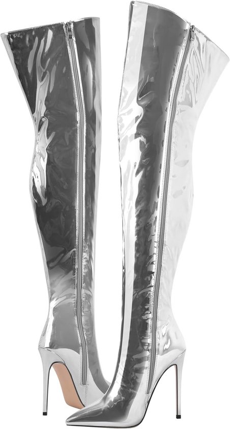 Dames Overknee Laarzen naaldhak Metallic Laklook Extreem Hoge Schacht | bol