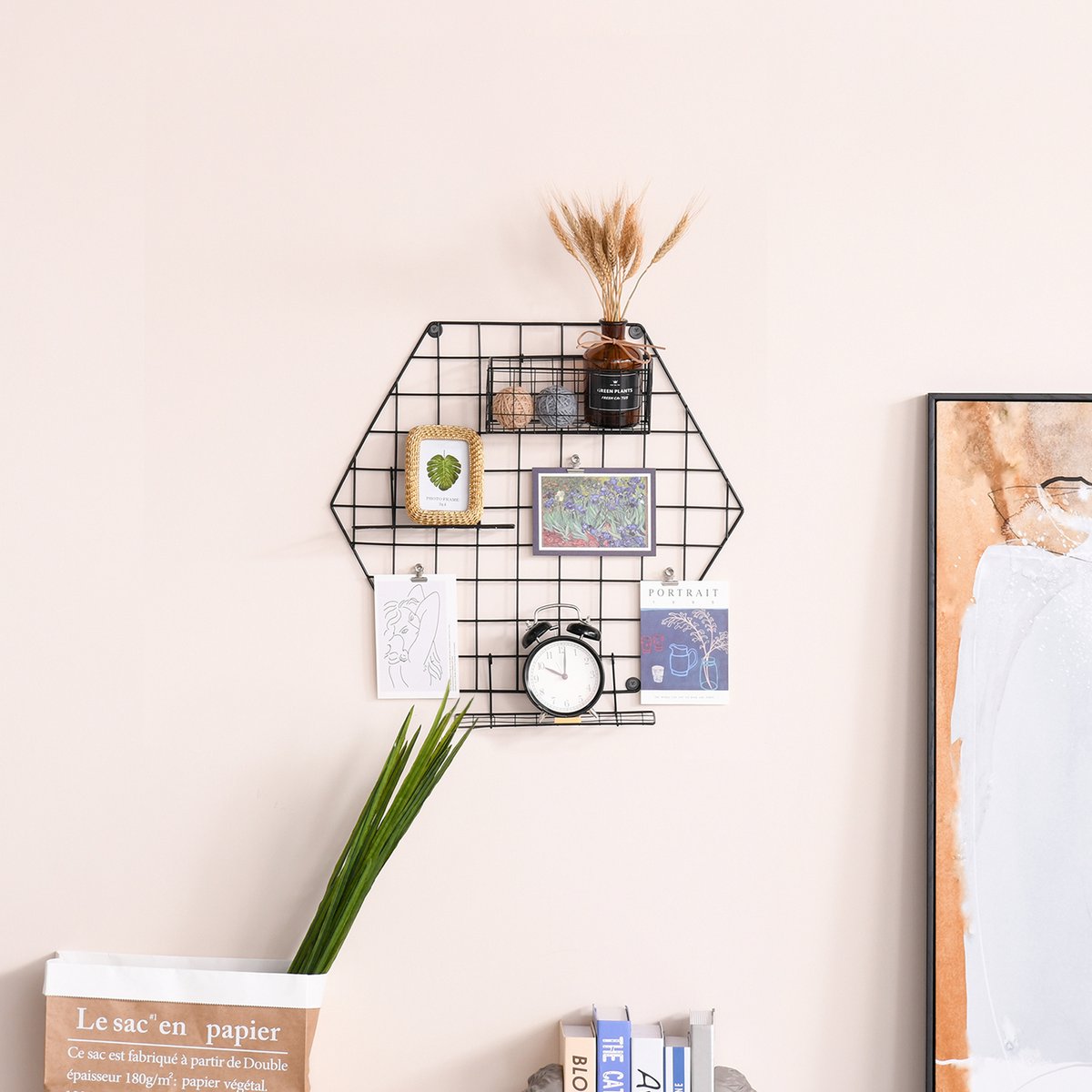 HOMCOM Muurraster, fotowand, DIY-decoratie, fotoplank, memobord, metaal ...