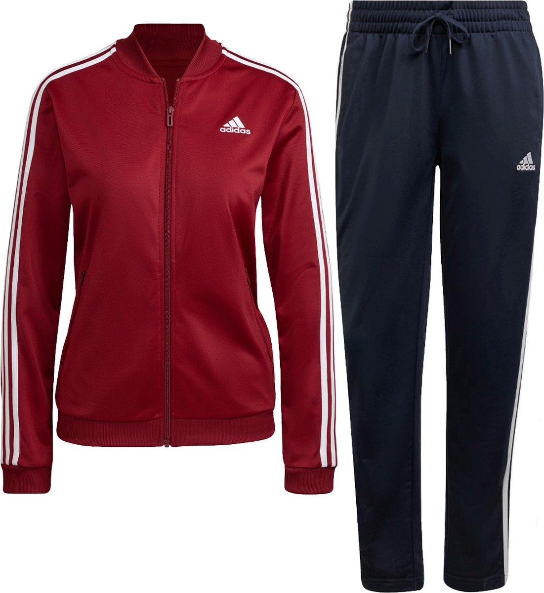 Adidas Essentials 3 Stripes Dames Trainingspak In De Kleur Rood