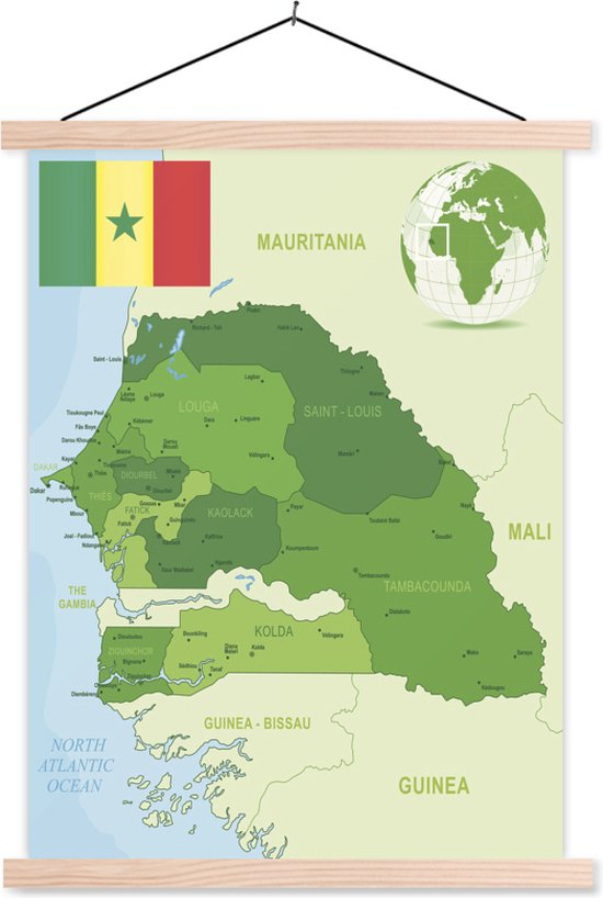 Illustration d'une carte du Sénégal avec les grandes villes affiche ...