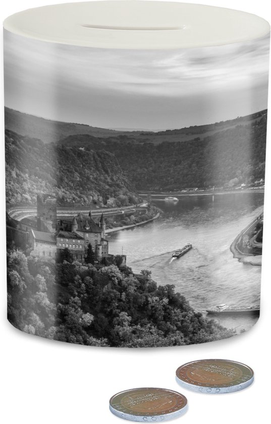 Spaarpot - Spaarblik - Duitsland - Kasteel - Water - Zwart - Wit ...