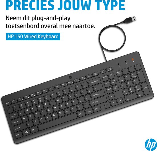 HP 150 - Bedraad toetsenbord - Zwart - QWERTY | bol