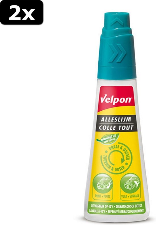 2x Bison VE-6306624 Alleslijm Velpon 90ml Draai & Doseer ...