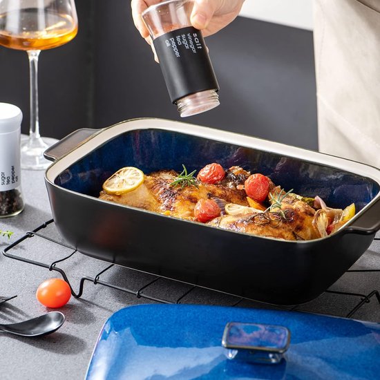 Braadpan met deksel, vancasso SIMO broodovenschaal van steengoed, 1 ...