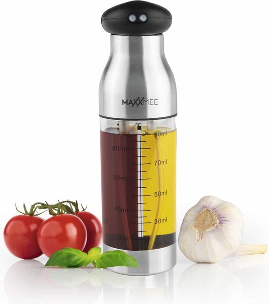 MAXXMEE 2 in 1 spuitfles azijn en olie, 200 ml, roestvrij staal, zwart ...