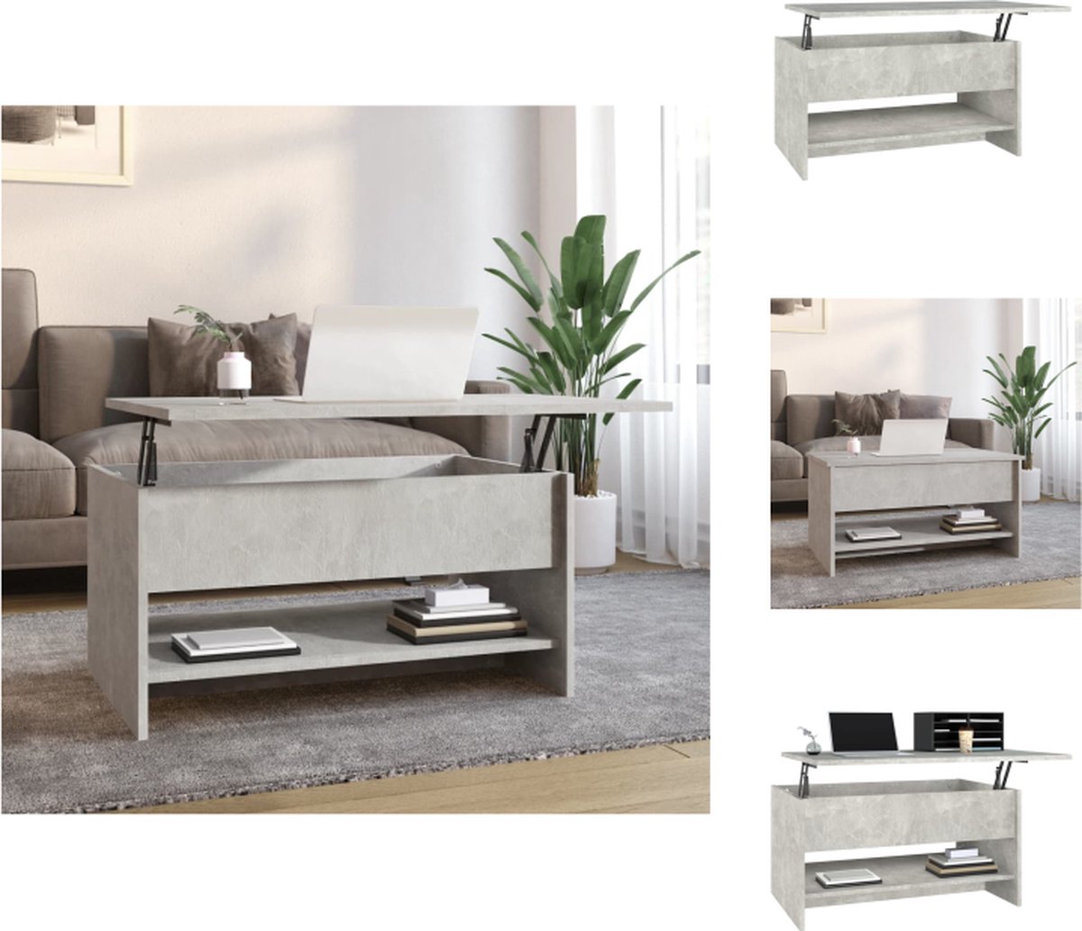 vidaXL Salontafel - Betongrijs - 80 x 50 x 40 cm - Verborgen ...
