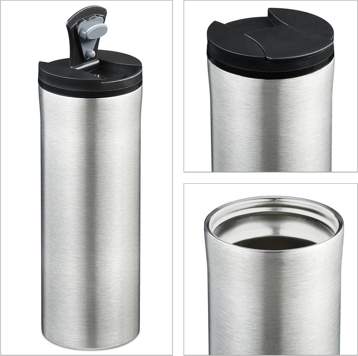 Relaxdays thermosbeker 400 ml - herbruikbare koffiebeker - rvs ...