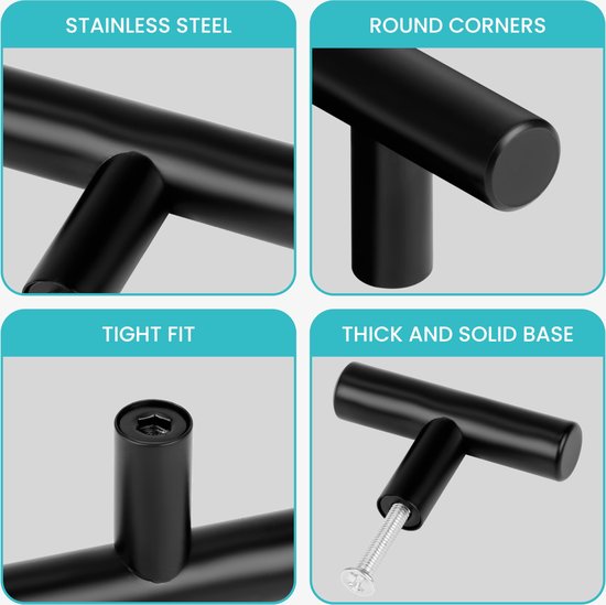 Belle Vous 20 Pak Keuken Kast Handvatten - 50 mm T Balk Knoppen - Zwart ...