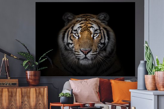 Muurstickers - Sticker Folie - Tijger - Wilde dieren - Portret - Zwart - Dieren -... | bol