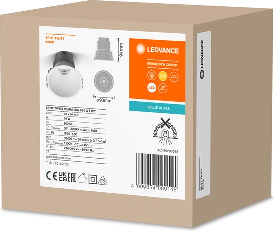 LEDVANCE SPOT TWIST 93 inbouwspot, wit, 10W, 800lm, 830 WT | bol
