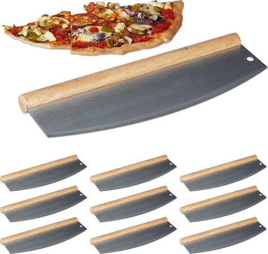 Relaxdays 10x pizza wiegemes - rvs pizzasnijder - met houten handvat ...