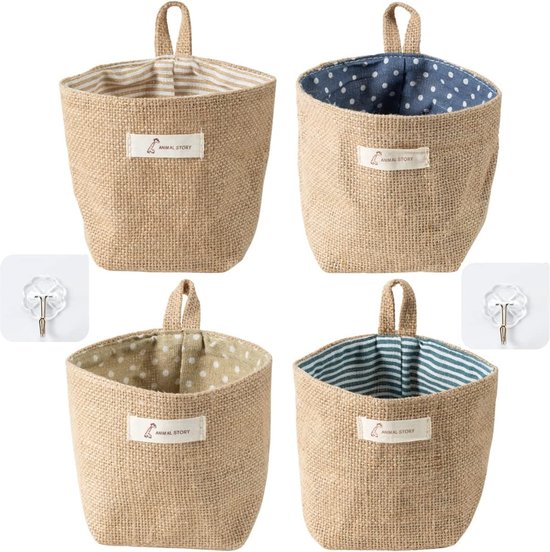 Katoenen Linnen Opbergtas 4 Stuks Hangende Opbergtas Mini Mand 9492