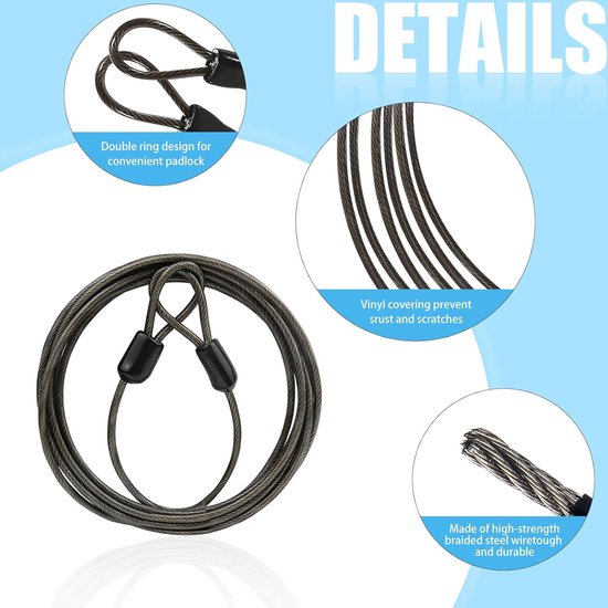 3 stuks kabelslot, cijferslot, 2 m, stalen kabel met ogen, slot ...