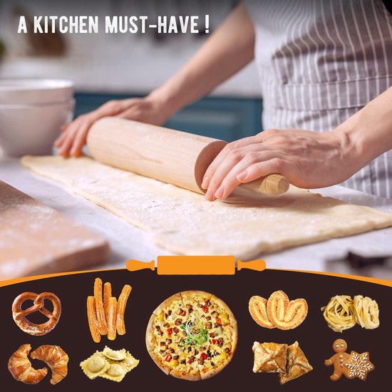 Klassieke beukenhouten deegroller 17,2 inch deegroller met roterend ...