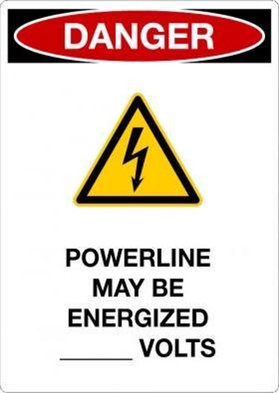 Sticker 'Danger: Powerline may be energized ... Volts' 105 x 148 mm (A6 ...