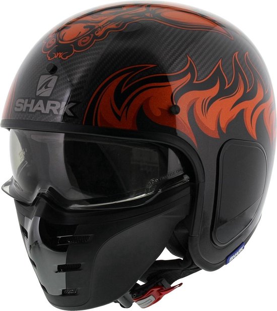 SHARK S-DRAK CARBON DAGON Motorhelm jethelm CARBON Oranje Oranje - Maat ...