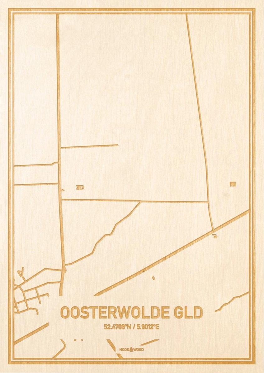 Kaart Oosterwolde Gld - Gegraveerde stadskaart Hood&Wood - Hout, A4 ...
