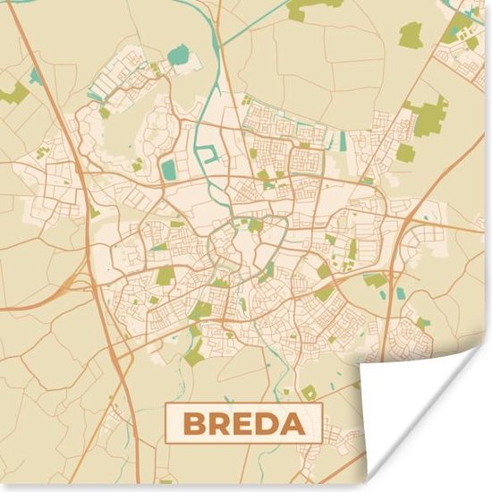 Poster Stadskaart - Breda - Vintage - 30x30 cm - Plattegrond | bol