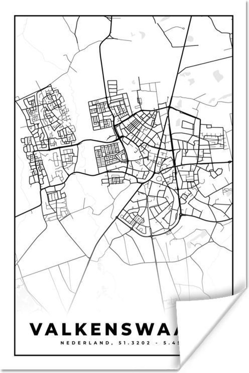 Poster Kaart - Valkenswaard - Zwart - Wit - 20x30 cm | bol.com