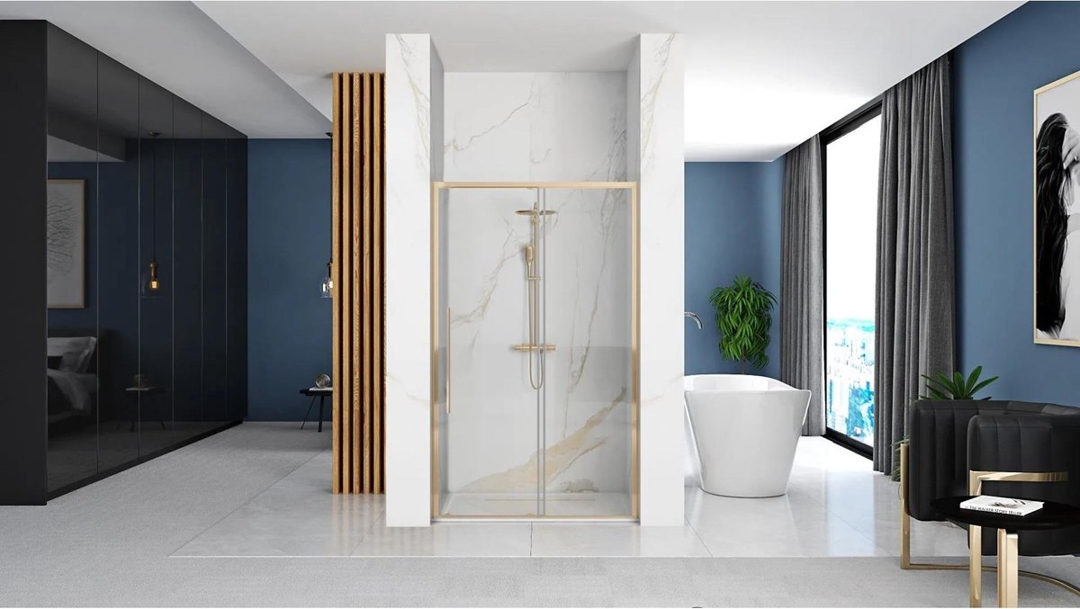 REA Solar Gold Douchedeur met Schuifdeur 100 x 195 cm - 6 mm Glans Goud ...
