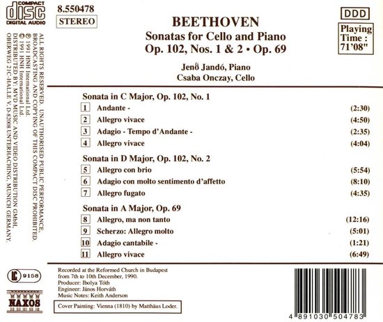 Beethoven: Cello Sonatas Vol 1 - Op 102 & 69 / Onczay, Jando, Jeno Jando | CD (album)... | bol.com