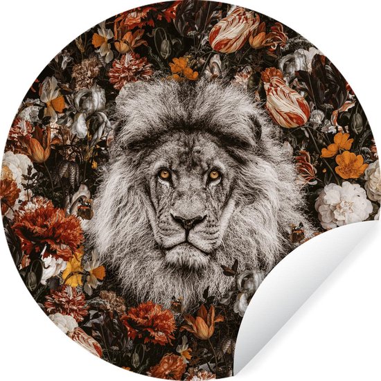 WallCircle - Muurstickers - Behangcirkel - Bloemen - Leeuw - Portret - 80x80 cm -... | bol