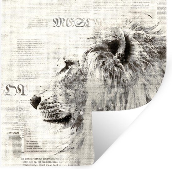 Muurstickers - Sticker Folie - Leeuw - Krant - Zwart - Wit - 120x120 cm - Plakfolie -... | bol