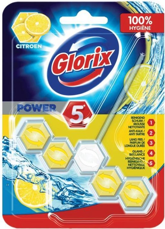 Glorix Power 5 Wc Blok - Citroen - 9 stuks - Voordeelverpakking | bol